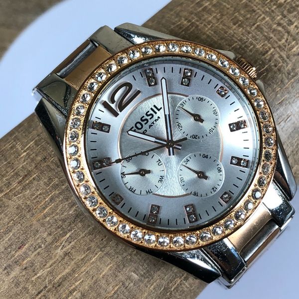 Fossil Riley Women ES-2787 Silver Dial Multifunction Two-Tone Quartz ...