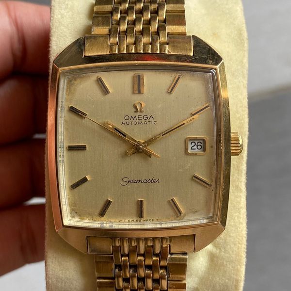 RARE Omega Seamaster Automatic Cal 565 Gold Date Square Watch Swiss ...