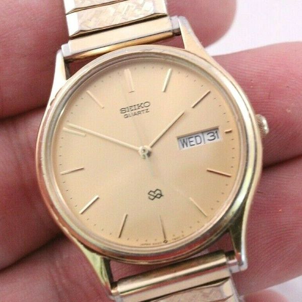 Vintage 90s Seiko SQ 5H23 Gold Tone Quartz Gents Watch Dress 34mm Day Date Runs | WatchCharts ...