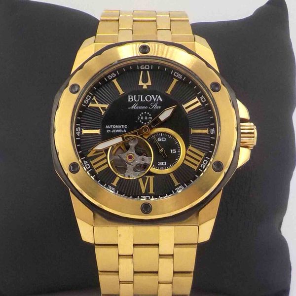 BULOVA MARINE STAR AUTOMATIC BLACK DIAL MEN'S WATCH 98A273 $695.00 ...