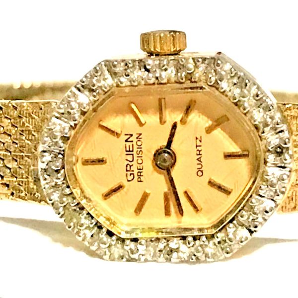 Vintage Gruen Precision Quartz Genuine Diamonds Gold Plated Ladies ...
