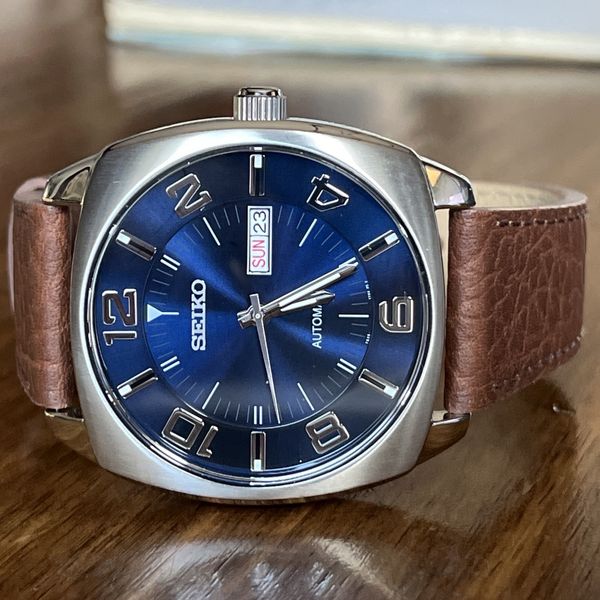 SEIKO Automatic RECRAFT Blue Dial Brown Leather Men's Watch - SNKN37 ...