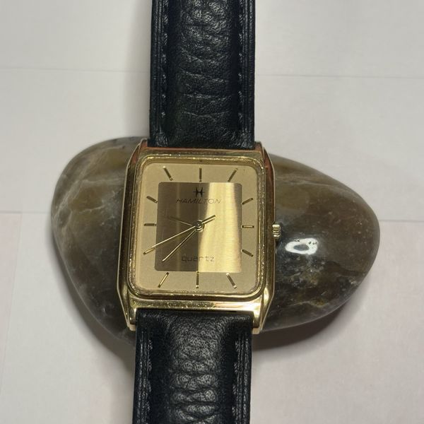 Vintage Men's Hamilton Tank Watch Gold Unique Dial 8262 Swiss Quartz ...