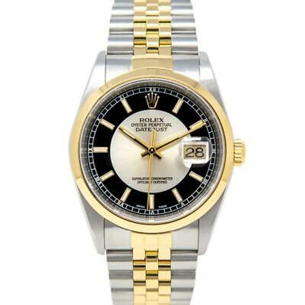 Rolex Men's Datejust 36 Steel & Gold 16203 Wristwatch - Black / Silver ...