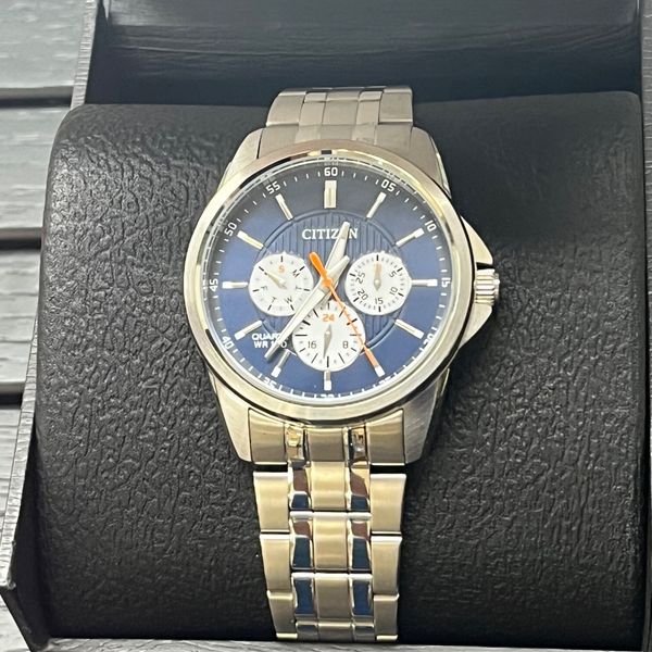 Citizen Quartz Blue Dial Stainless Steel Mens Watch AG8348-56L NEW ...