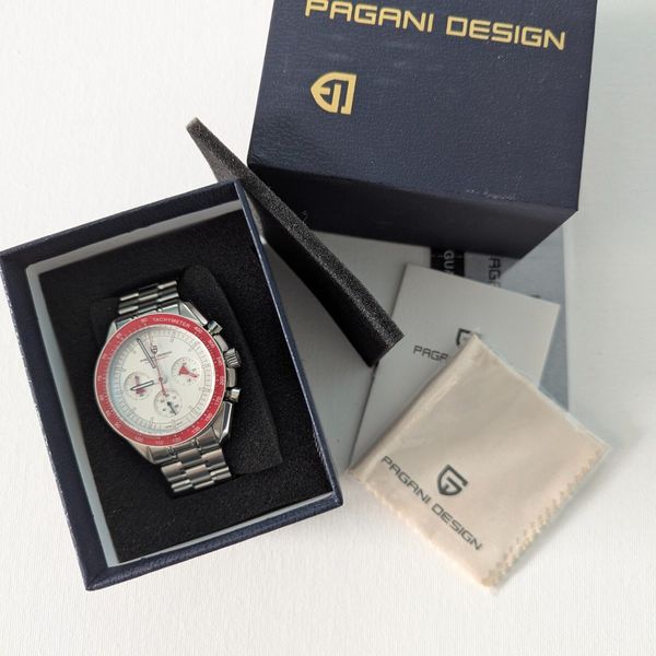 Pagani Design PD-1701 Omega Speedmaster Homage White Dial - Red Accents ...