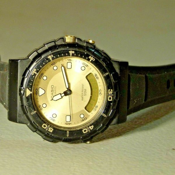 RETRO MID CASIO AW 32 BLACK GOLDEN DIVERS LOOK QUARTZ WATCH JAPAN 388 ...