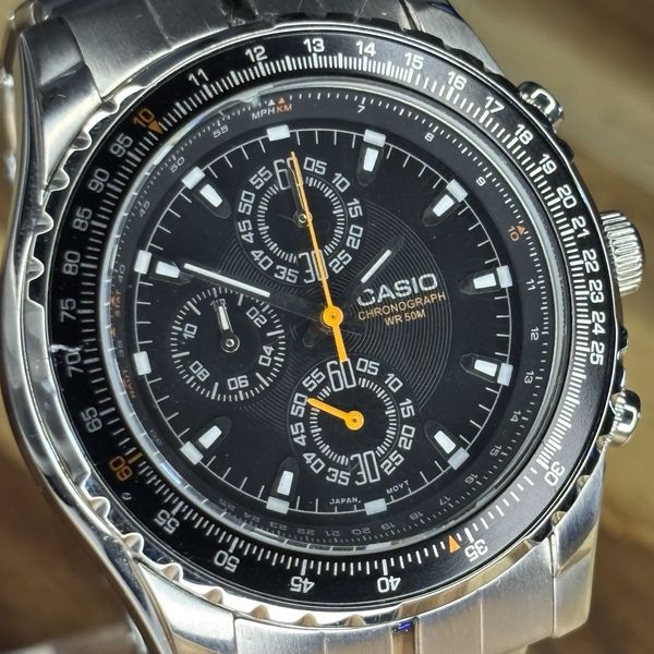 Casio MTP-4500 Chronograph Slide Rule Stainless Steel Black Dial Watch ...