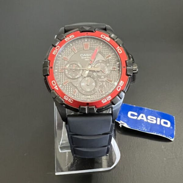 Casio MTD-1069 Men's Red Bezel Watch Day & Date Rubber Wrist Band Working | WatchCharts Marketplace