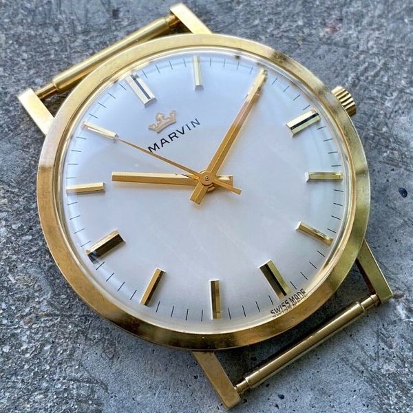 34 mm Marvin Mens 18K Yellow Gold wristwatch Manual Movement NOS - New ...