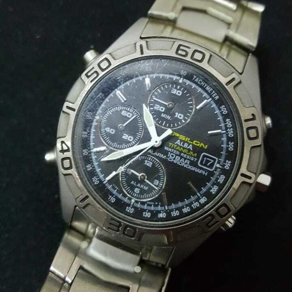 SEIKO EPSILON ALBA TITANIUM ALARM CHRONOGRAPH DIVER CAL 7T32B ...