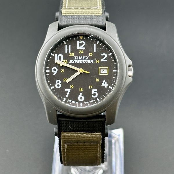 Working Timex Expedition Watch Menâ s Indiglo Brown Canvas Band Date WR50M X1 | WatchCharts ...