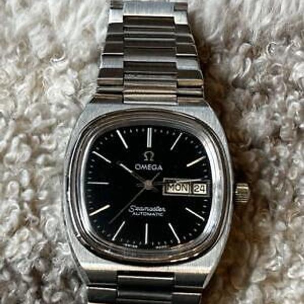 Omega Seamaster 1970s TV Screen Men's Watch cal.1020 Black Dial Square ...