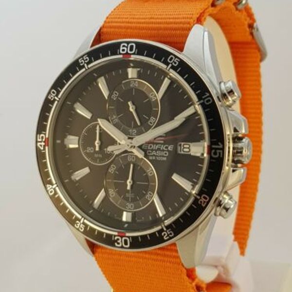 GENT'S GENUINE CASIO EDIFICE CHRONOGRAPH EFR546 STAINLESS ORANGE NATO ...