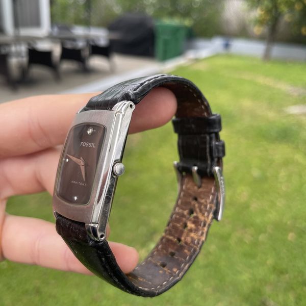 Fossil Arkitekt Men FS-4159 Black Dial Band Rectangular Quartz Tank ...