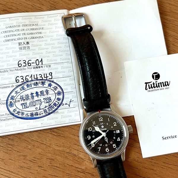 SHARP STAINLESS 36mm TUTIMA FLIEGER GMT AUTOMATIC WATCH (636-01) w ...
