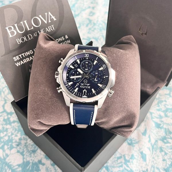 Bulova Marine Star Chronograph 43mm Blue Dial Silicone Quartz Men's ...
