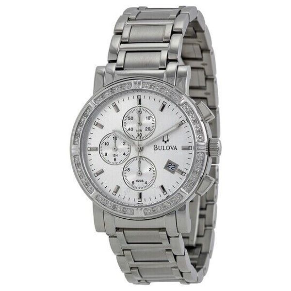 BULOVA 96E03 Chronograph Date Silver Dial Stainless Steel Men's Watch ...