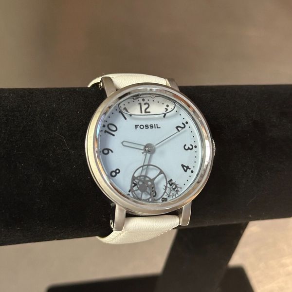 Fossil Floating Gears Bubble Watch Vintage Blue Liquid White Leather ...