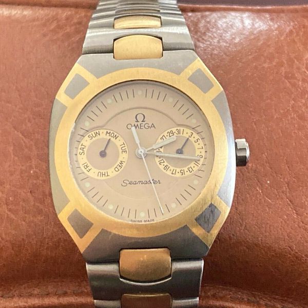 Omega Seamaster Titane 120m Quartz Day Date Titanium Watch w/ 18k Gold ...
