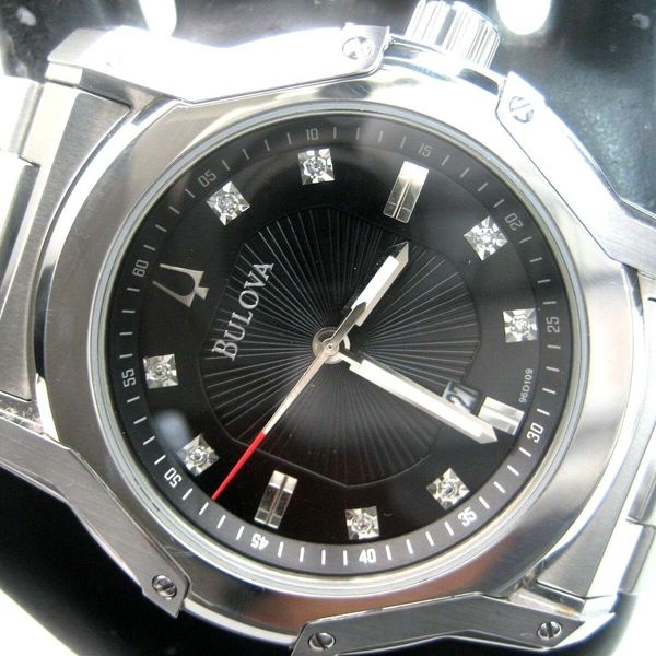 BULOVA 96D109 MEN'S CASUAL WATCH S/S CASE & 8 REAL DIAMONDS / DATE ...