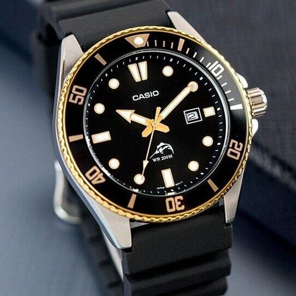 Casio Men's Watch 200 Meter WR New Analog Date Black Resin Band MDV106G ...