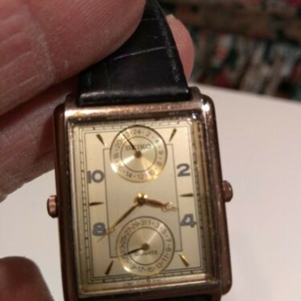 RARE SEIKO 7F22-5019 DUO DIAL DUAL TIME 2 TIME ZONE MENS CLASSIC DRESS ...