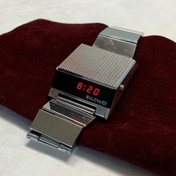 Vintage 1976 Bulova Computron 229 Drivers N6 LED Watch Hobnail Design ...