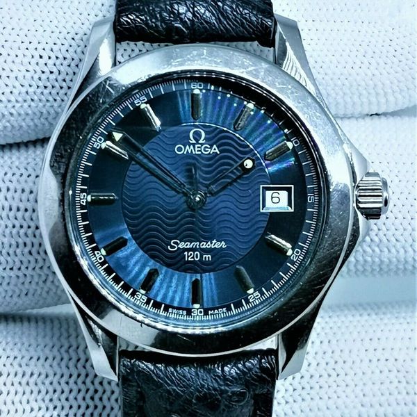 Omega Seamaster 120 Blue Wave Quartz Cal 1438 with Hand Made Ostrich ...