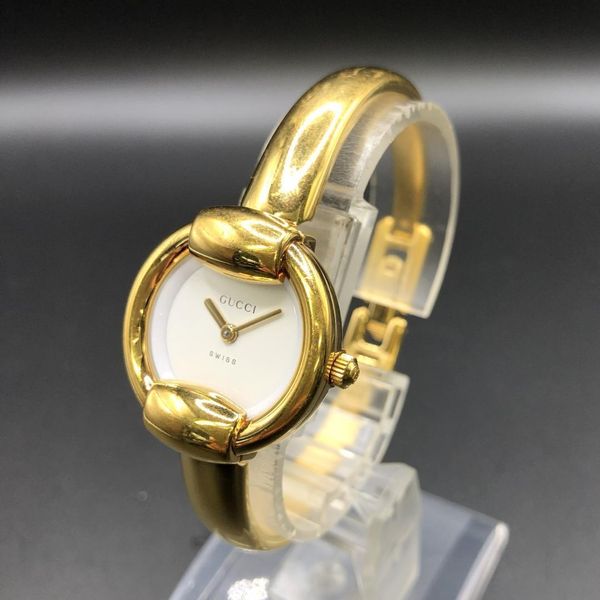 Gucci 1400L Watch Quartz Women's White Dial Working Round Vintage Gold ...