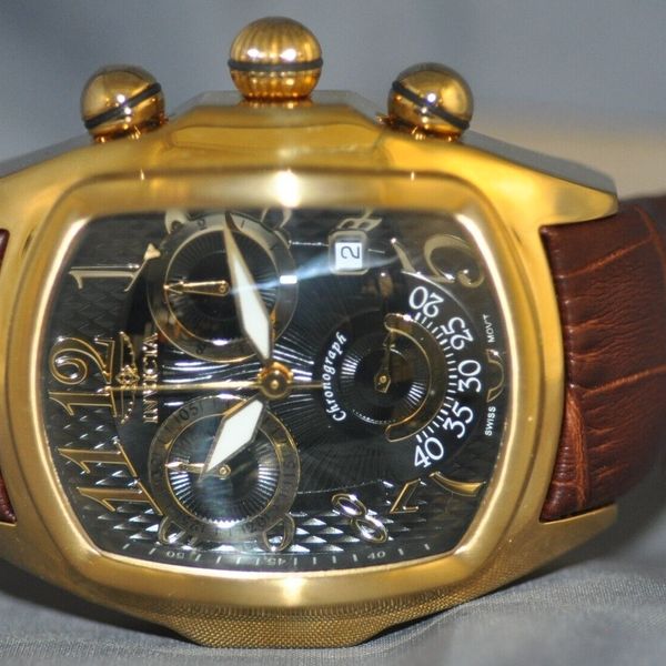 Invicta Men's Lupah Chronograph Black Dial Brown Genuine Leather Watch ...