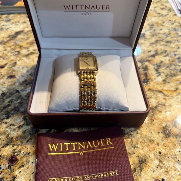 Vintage Wittnauer swiss Diamond Tank Watch Gold Tone W Box & papers ...