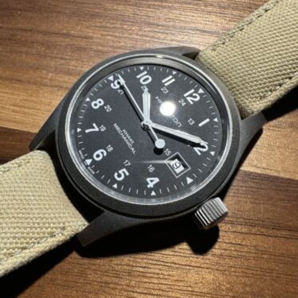 Hamilton Khaki Field Men's Black Watch with Beige Canvas Strap ...