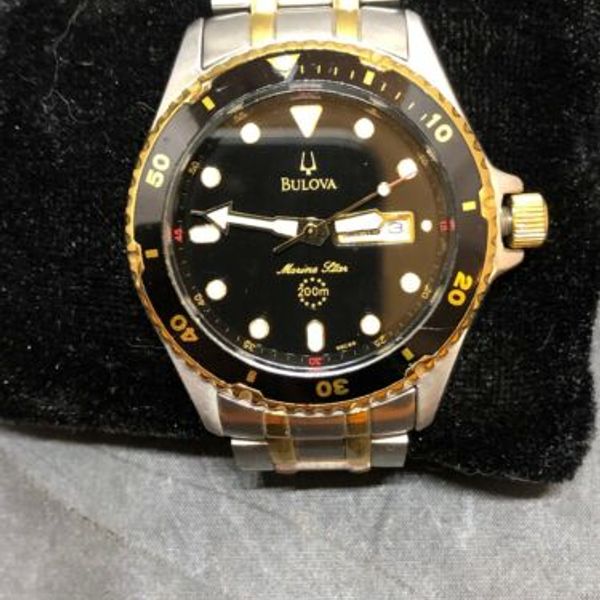 MEN'S BULOVA MARINE STAR 98C65 200M STAINLESS STEEL DIVERS WATCH BLACK ...