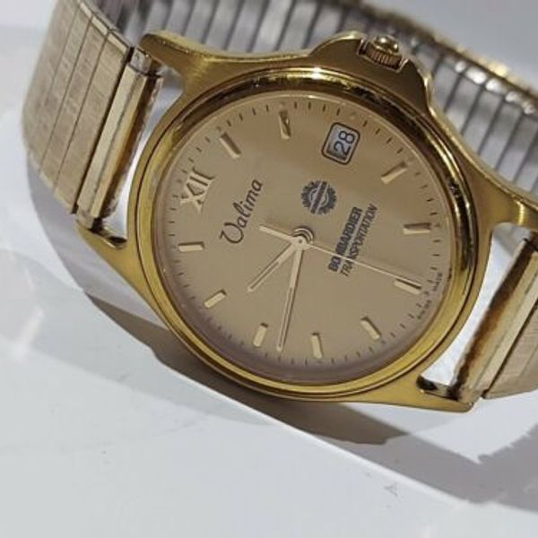 Valima Swiss Made Watch Gold Tone Bombardier Transportation Date Dress ...