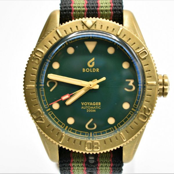 Boldr Voyager Brass 200m Dive Green/Gold Mens Watch w/Nato Band ...
