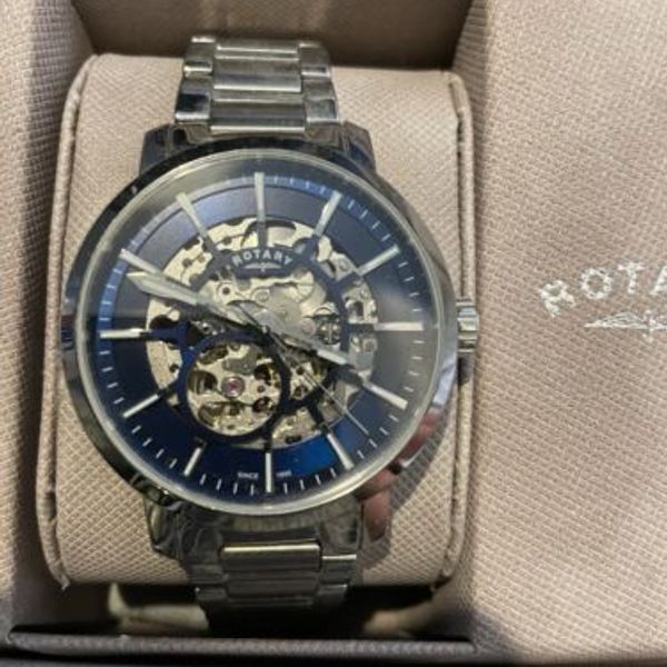 Rotary Blue Dial Greenwich Gents Automatic Skeleton Watch Gb05350/05 ...