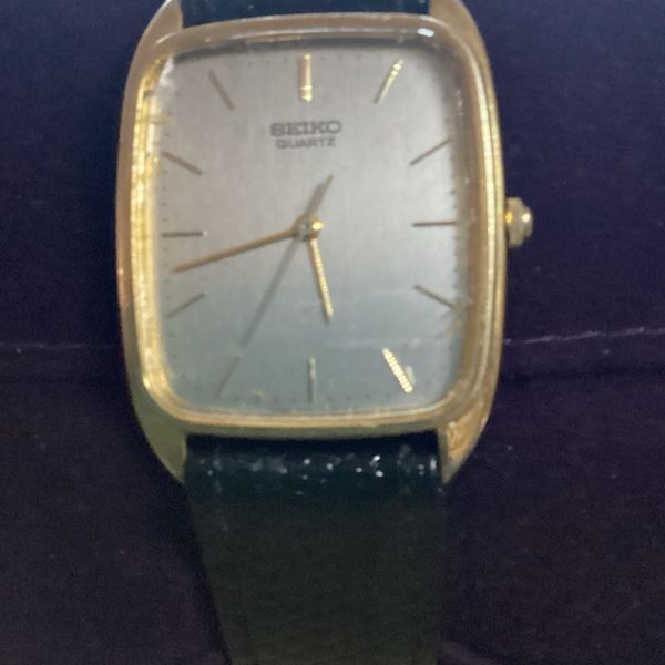 SEIKO 6531-5100 Gold Dial Tank Quartz Mens Vintage Watch JAPAN Black ...