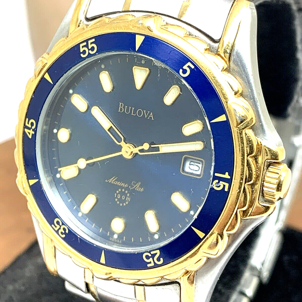 Bulova Men's Watch 98B94 Marine Star Quartz Blue Dial Two Tone Steel ...