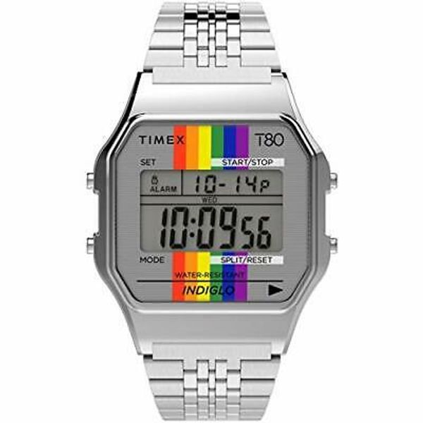 Timex T80 34mm Watch – Silver-Tone with Pride Ranbow & Stainless Steel ...
