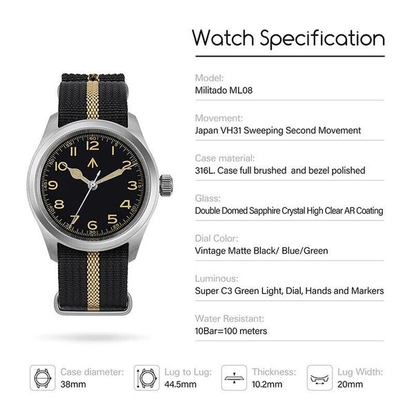 Militado ML08 Hamilton Murph Homage Watch on Nato Strap | WatchCharts ...