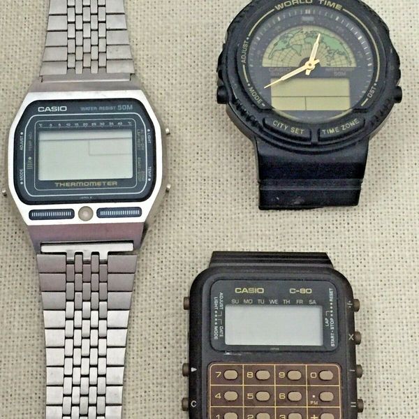 Vintage Casio Watch Lot World Time AW-21U Calculator C80-133 ...