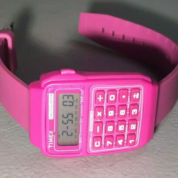 TIMEX RETRO 80 CALCULATOR PINK SILICONE INDIGLO WATCH T2N238 ...