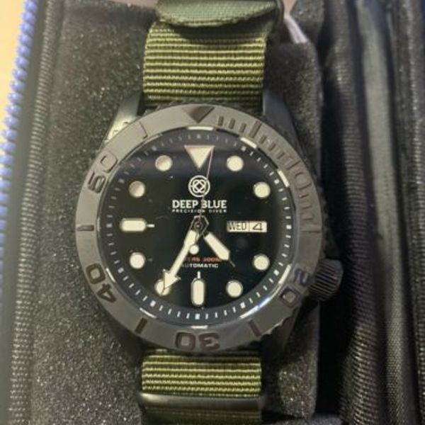Deep Blue Military Diver 300 Auto. Blk PVD Case/Ceramic Bezel/ Green ...
