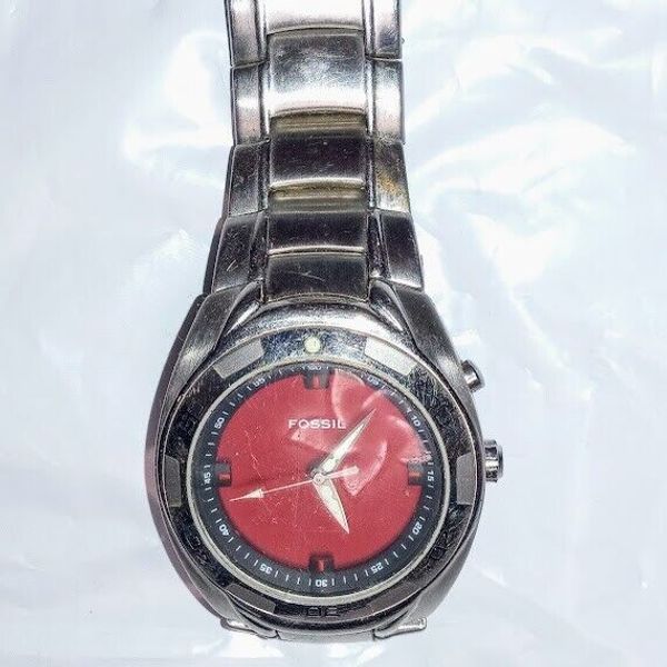 Rare Red Fossil Big Tic AM-3758 Men's Stainless Steel Wrist Watch ...