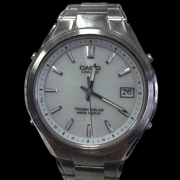 CASIO Lineage LIW-120 Silver Solar Radio Men's Watch White Dial 37mm ...