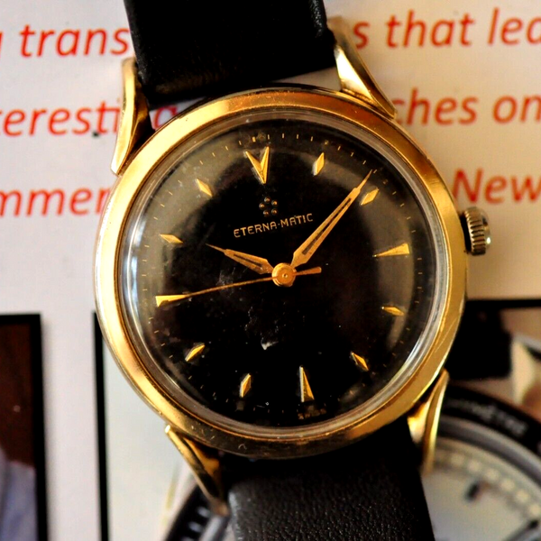 Vintage 1950s Eterna Automatic Watch with RARE Black Dial! Runs Looks ...
