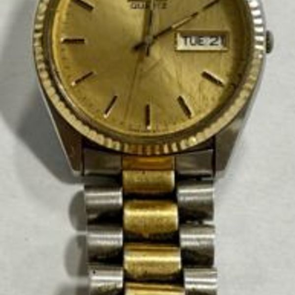 SEIKO 7N43-8110 Vintage President Style Men's Watch Day-Date Gold Dial ...