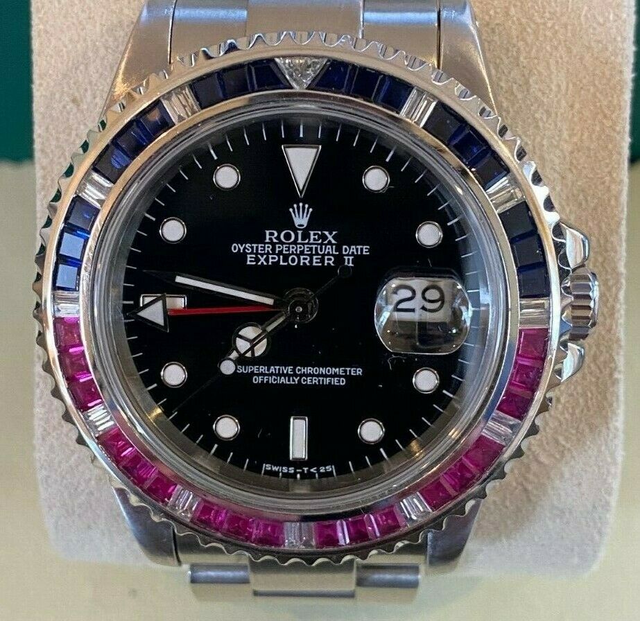 ROLEX EXPLORER II - 18K WHITE GOLD DIAMOND RUBY SAPPHIRE BEZEL ...