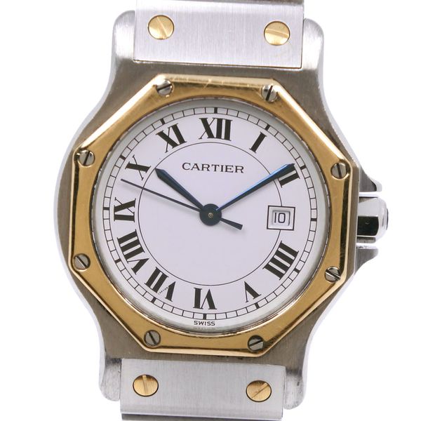 [CARTIER] Cartier Santos Octagon LM stainless steel x YG silver self ...